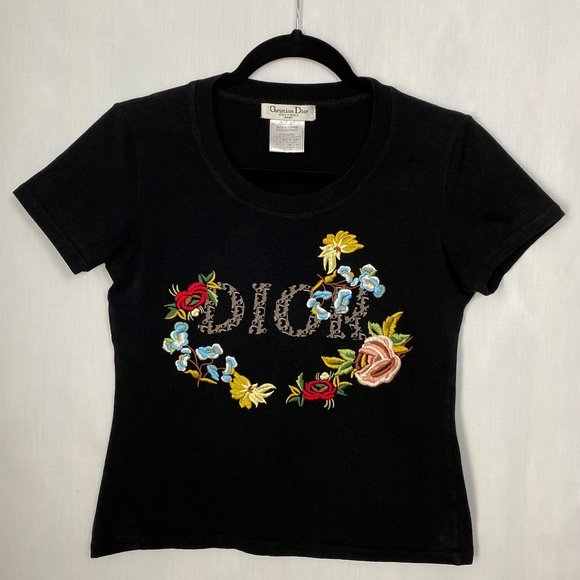 Dior | Tops | Christian Dior Black Women Floral Embroidery M | Poshmark